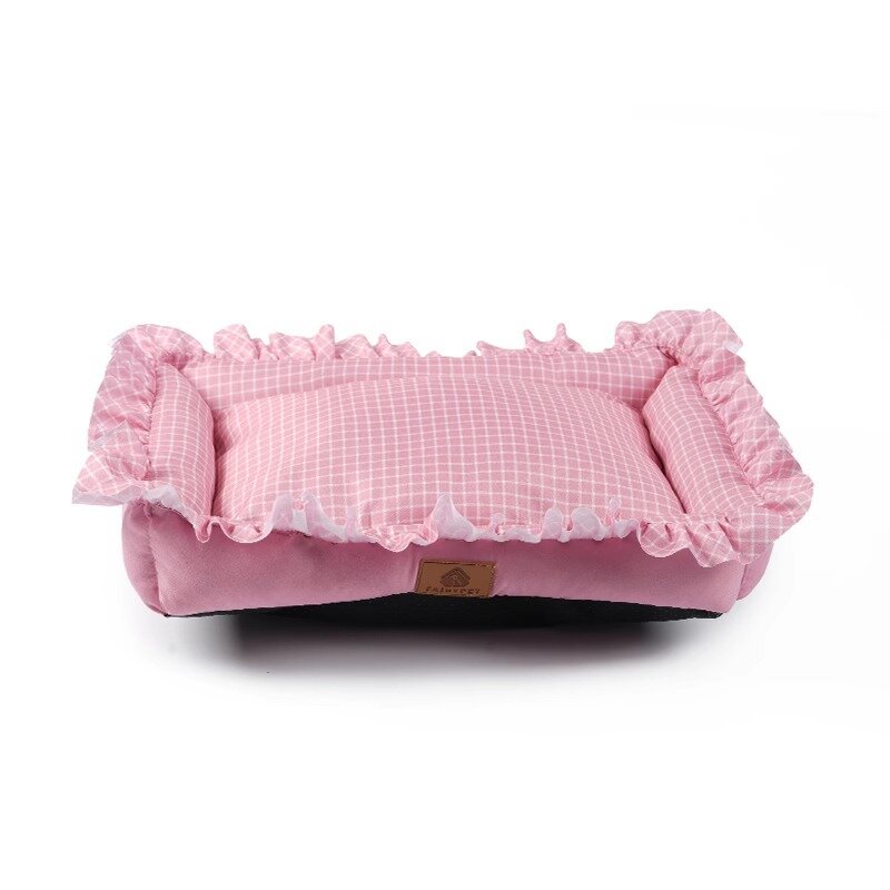 Четыре сезона универсальный клетчатый питомник с кружевной собачьей собачьей собакой Порошок сакуры_M 50*38*9CM