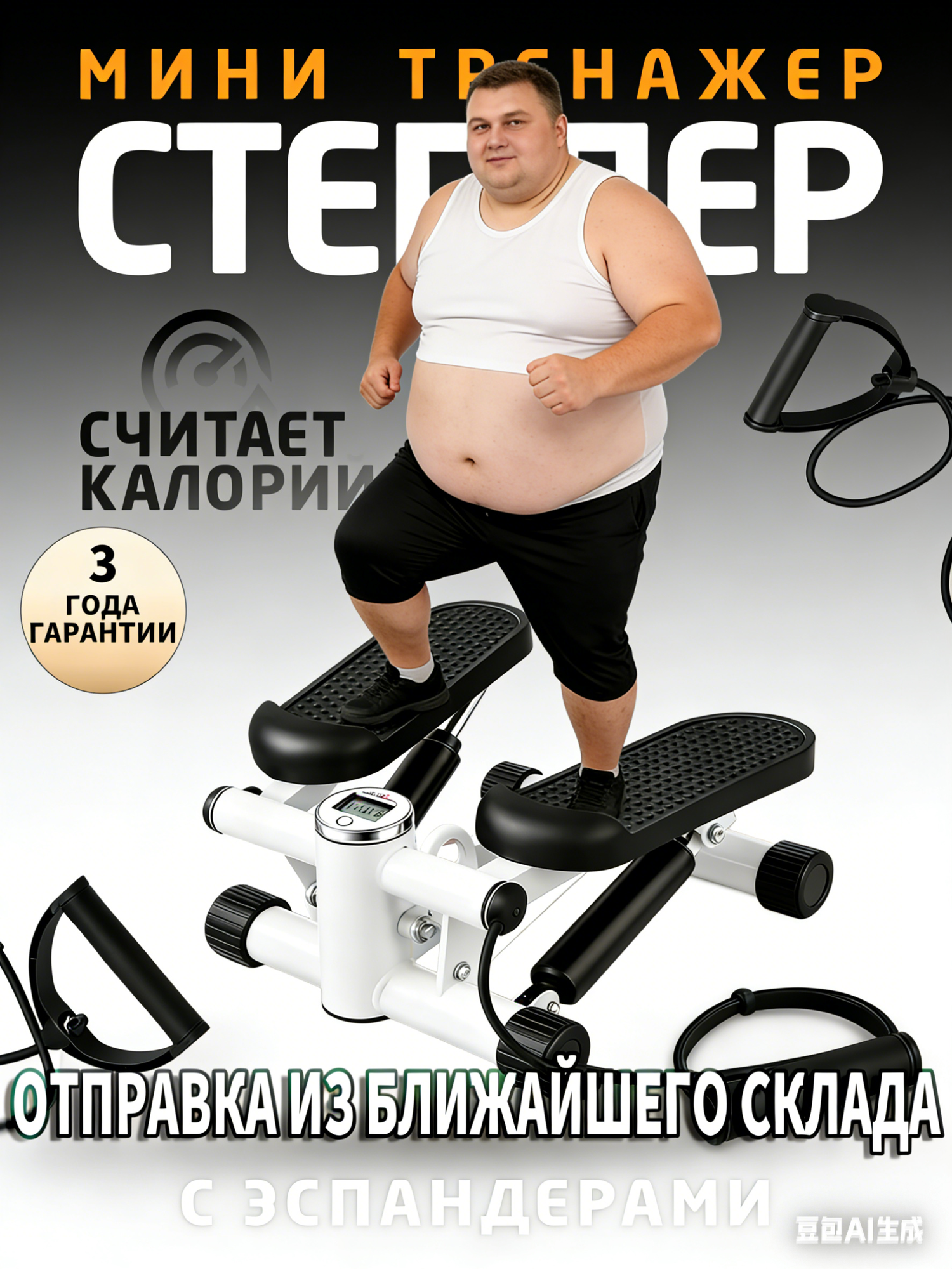 Мини-степпер с эспандерами, тренажер для дома, для тренировки мышц ног и ягодиц