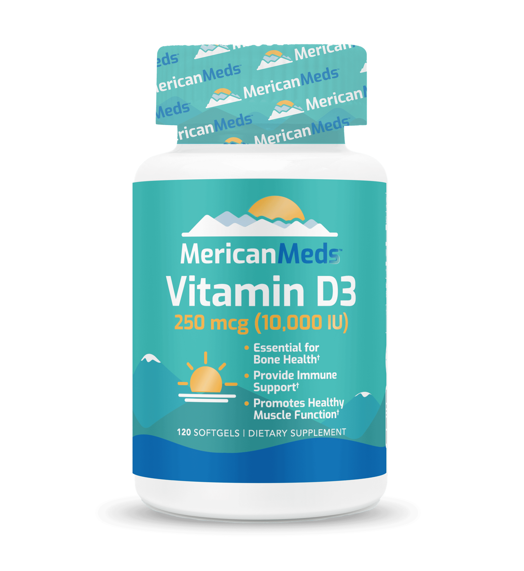 MericanMeds, Vitamin D3, Витамин D3 10000 ME, 120 желатиновых капсул