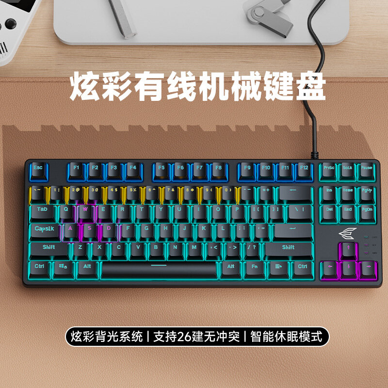 Dongli E K200 Механическая Клавиатура с Клавишами Cherry MX Blue 87-Клавишная Игровая Проводная С Подсветкой RGB