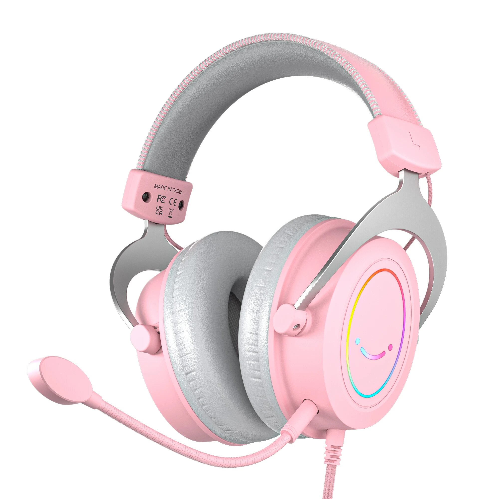 Наушники FIFINE H3, RGB-подсветка, проводные, с микрофоном, розовые