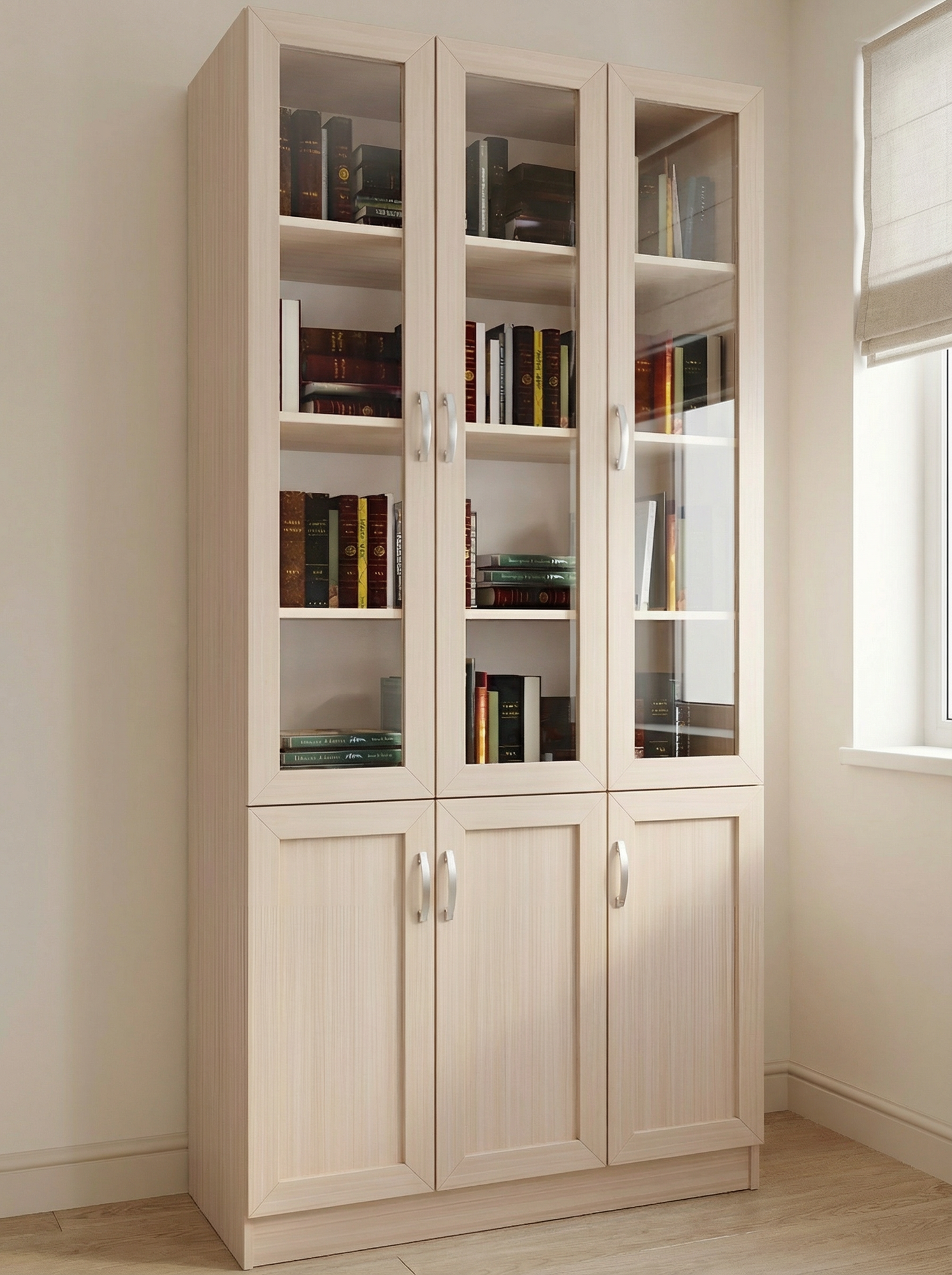 Шкаф книжный трехстворчатый Вита 3-3 с глухими дверцами, ШхГхВ: 102х38х210 см, дуб молочный