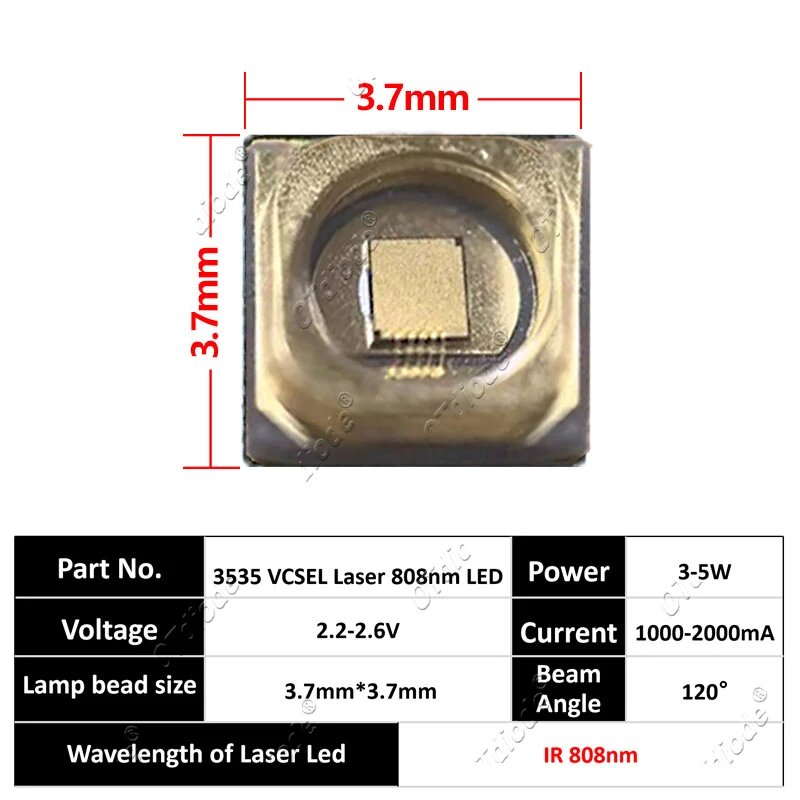 ИК-лазер 808нм VCSEL LED 3-5Вт, 3.7x3.7мм