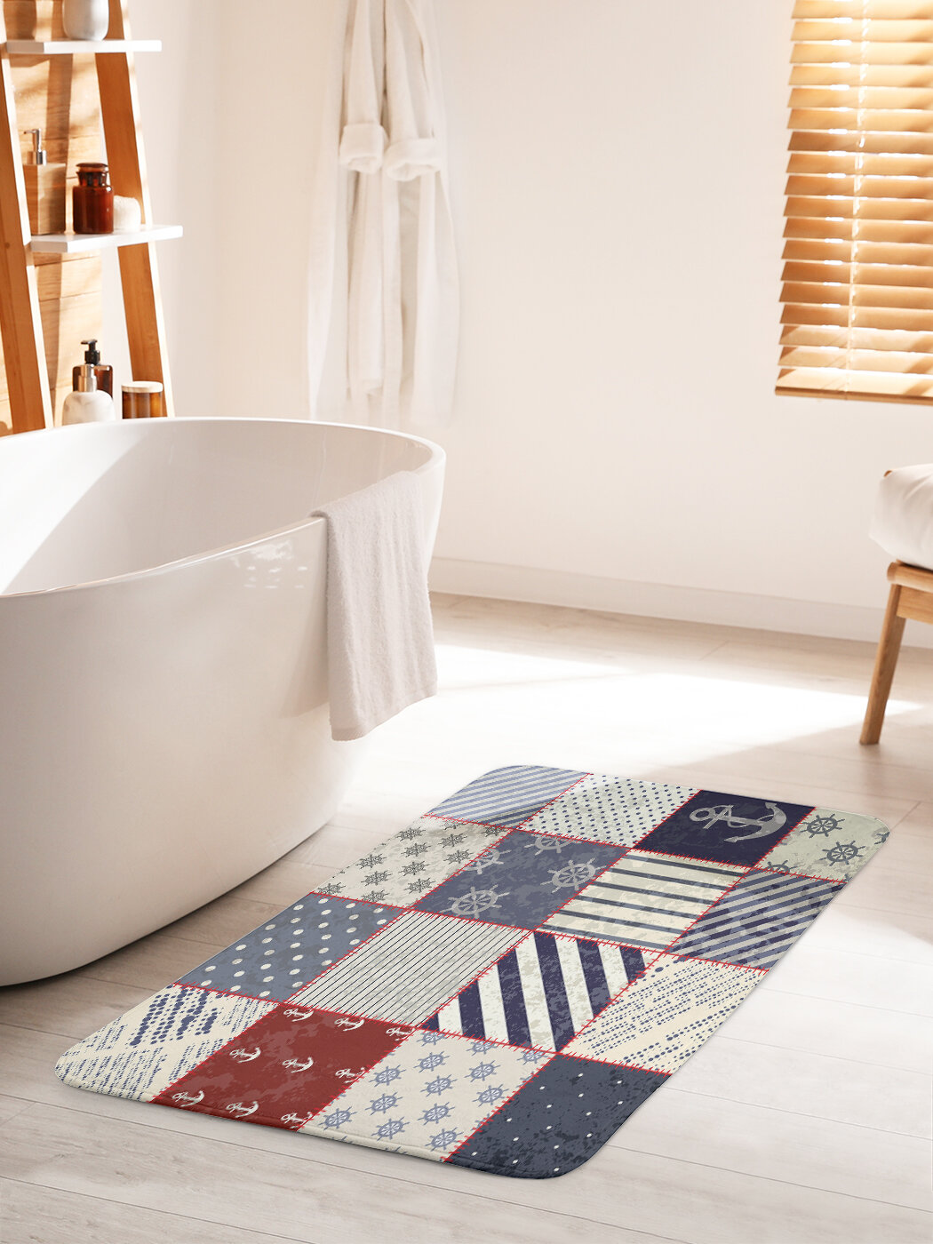 Коврик для ванной комнаты и туалета противоскользящий "Морская ткань" 60х100 см, JoyArty