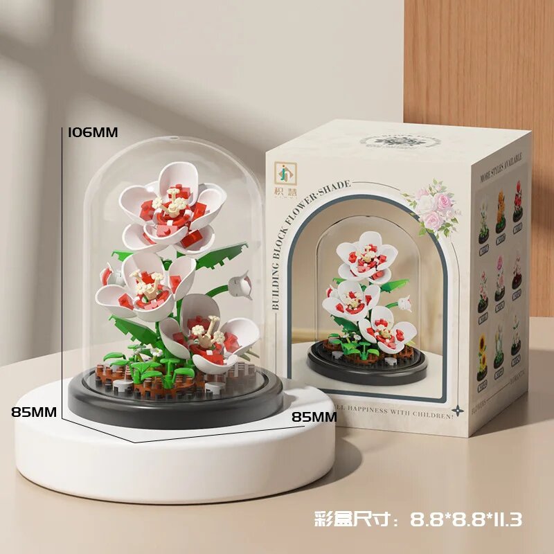 Creative Building Blocks Potted Plants Kit Sakura Tree House Preserved Flowers Bonsai Kid Puzzle Toy Girls Romotic Birthday Gift