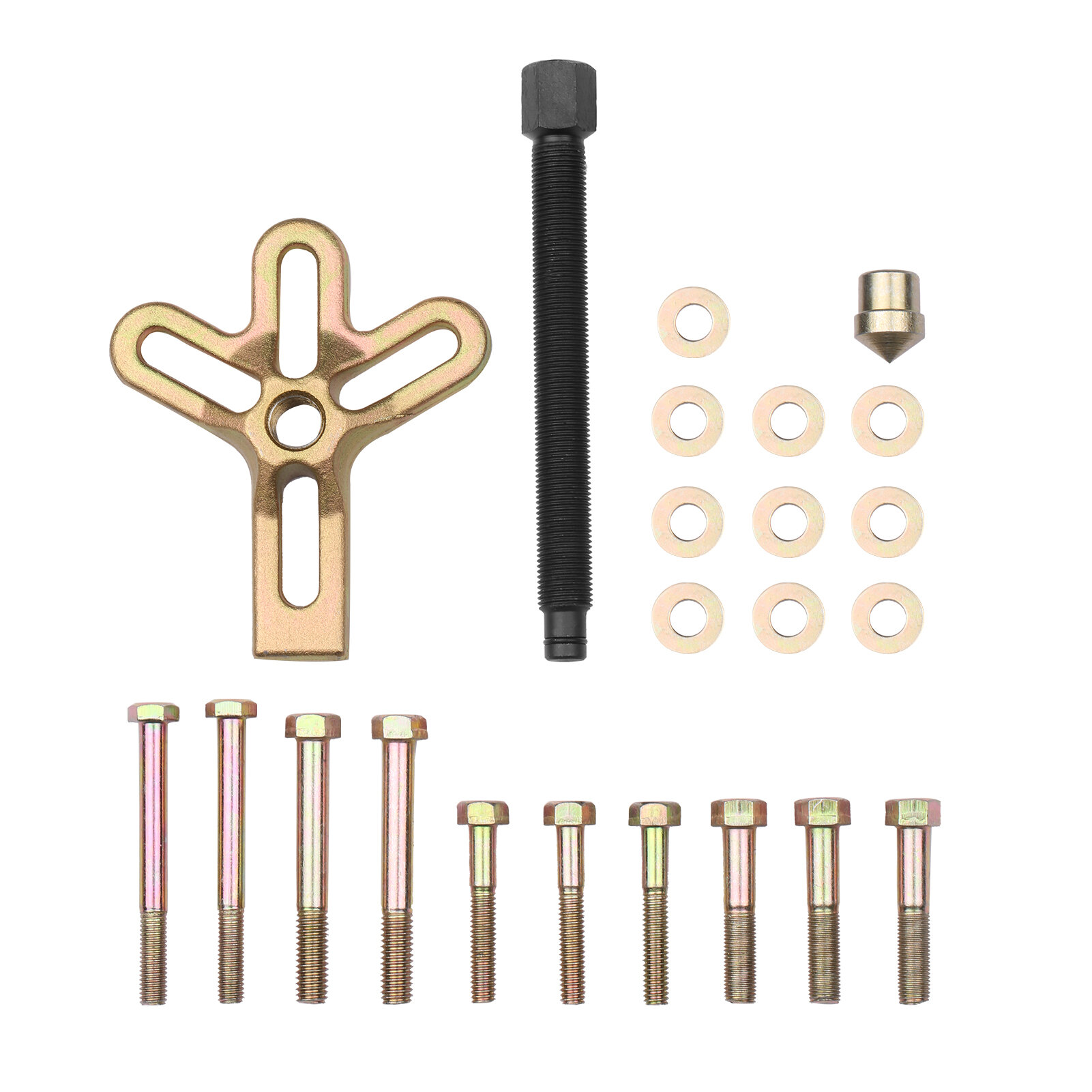 Набор инструментов для снятия гармонического балансира 13 шт, для снятия/установки рулевого колеса, шкива коленвала, для автомобильных ремонтов, материал: хромванадный сталь, цвет: золото, размер упаковки: 25.5*15*4см, вес упаковки: 1038г, в комплект