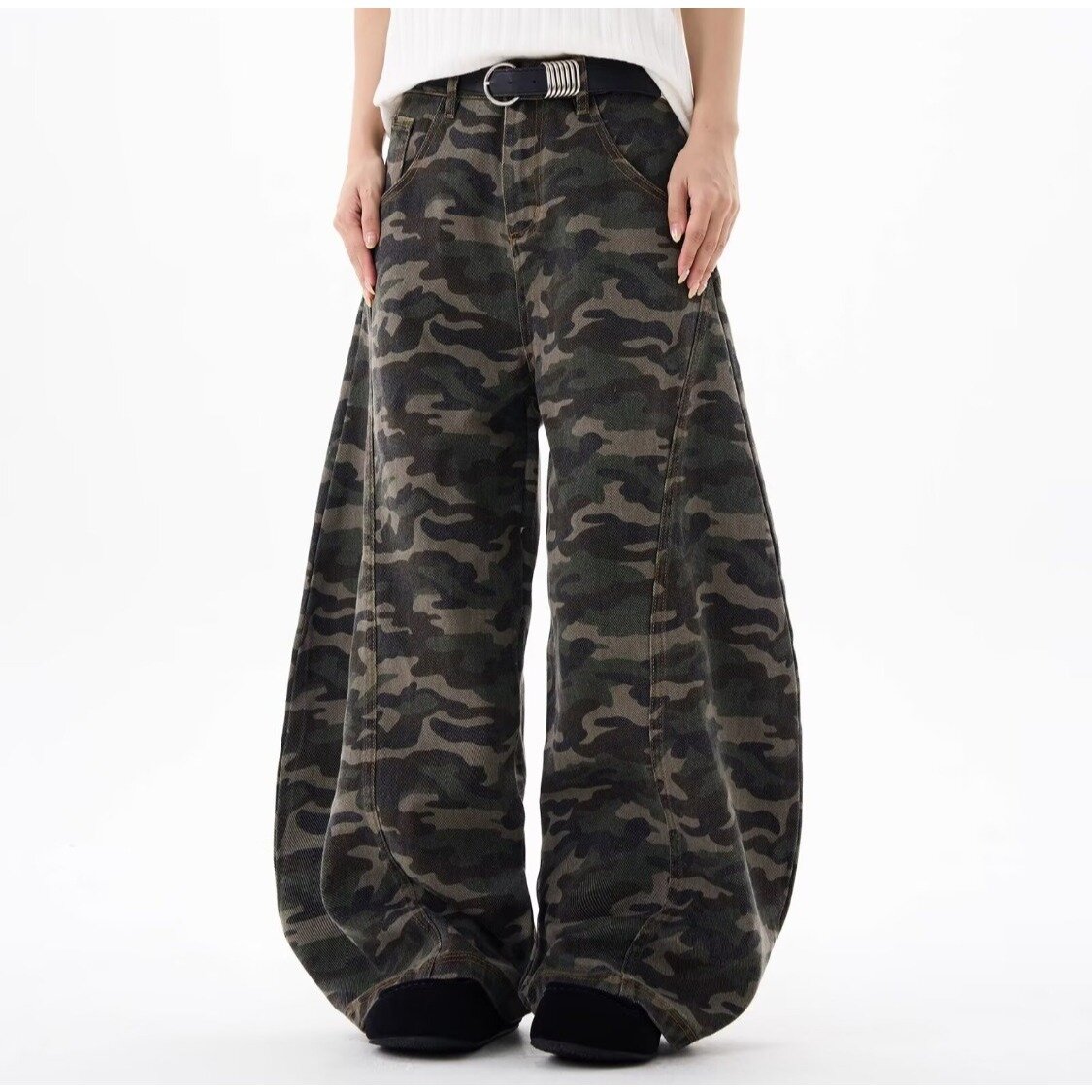 Тренд RONG CH Джинсы Женские Карго Винтажные Большие Карманы Стильные Деним, Размер_L