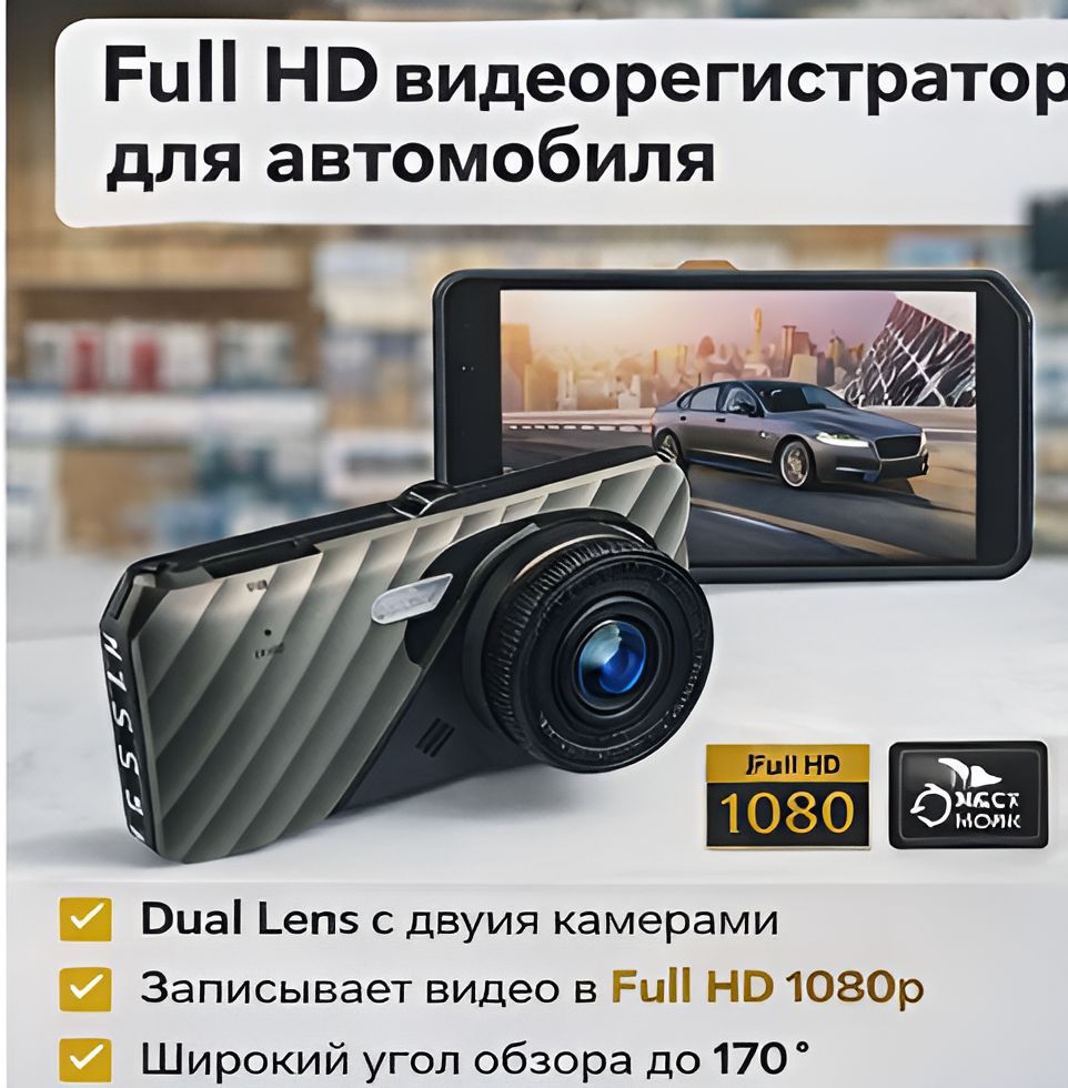 Видеорегистратор Dual Lens Full HD 1080p с двумя камерами, ночной съемкой и датчиком удара