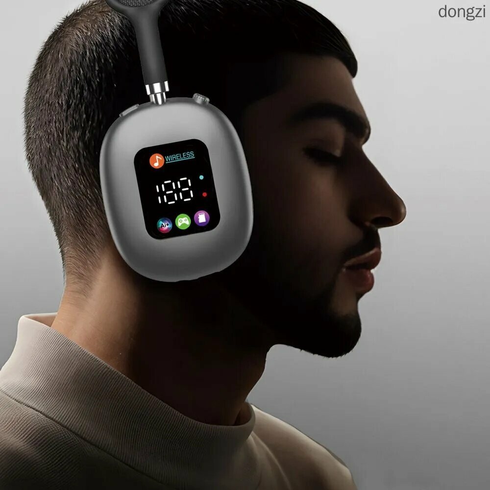 Беспроводные наушники , Bluetooth 5.3, RGB-дисплей, шумоподавление, накладные, серебро