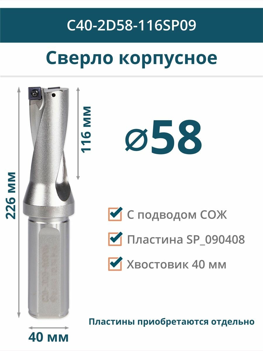 C40-2D58-116SP09 сверло корпусное 2D - 58 мм / сменная пластина SP_090408