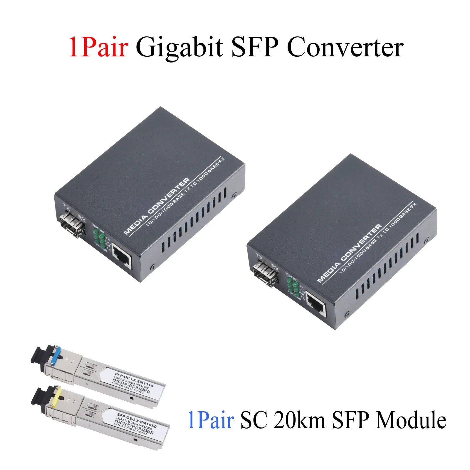 LYNNDM Медиаконвертер SFP 1 SFP to 1 RJ45 10/100/1000М SC Module Kit2