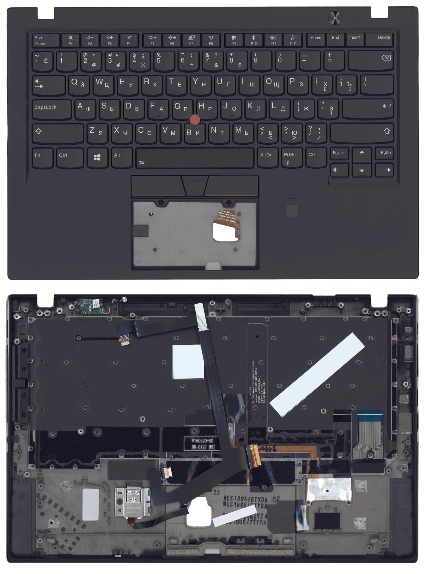 Клавиатура (топ-панель) для ноутбука Lenovo ThinkPad X1 Carbon Gen 6 FPR NFS черная с черным топкейсом и трекпойнтом