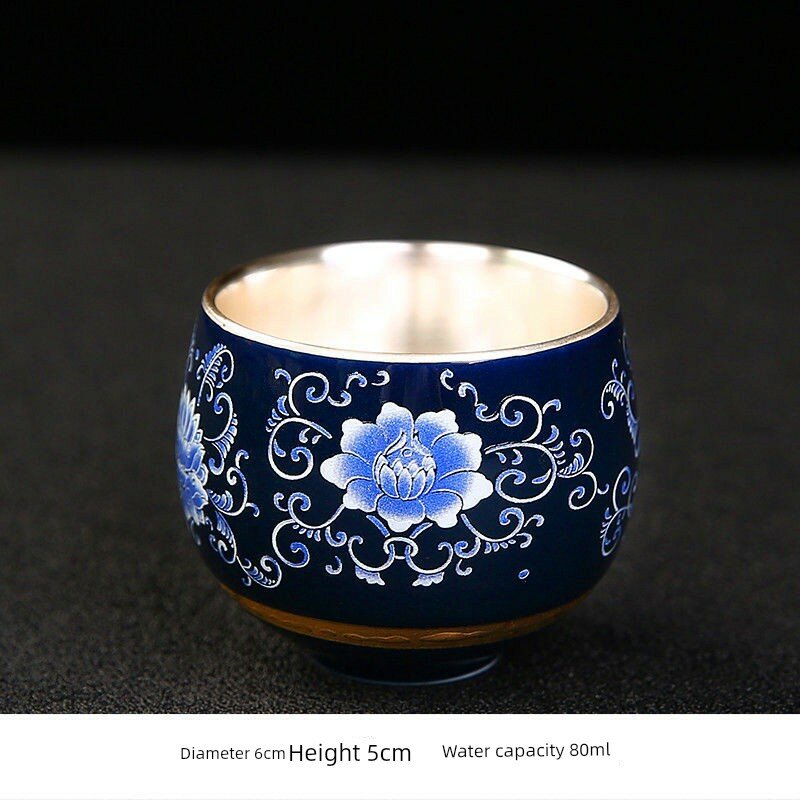 Чайная чашка из чистого серебра 999 пробы, керамическая, для дегустации чая, чашка для кунг-фу чая, чайная чаша,