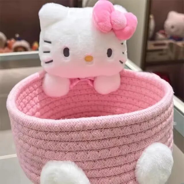 Милая корзинка для хранения в японском стиле Hello Kitty, коробка для хранения косметики и игрушек в стиле Харадзюку, украшение для спальни, подарок на день рождения, розовый.