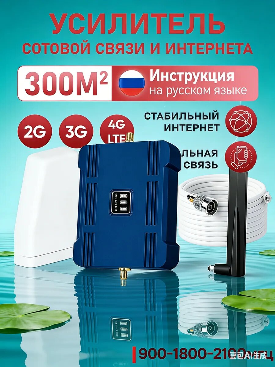 Усилитель сотовой связи 900/1800/2100 МГц (2G/3G/4G): до 70 км, направленный, синий, 1.3 кг
