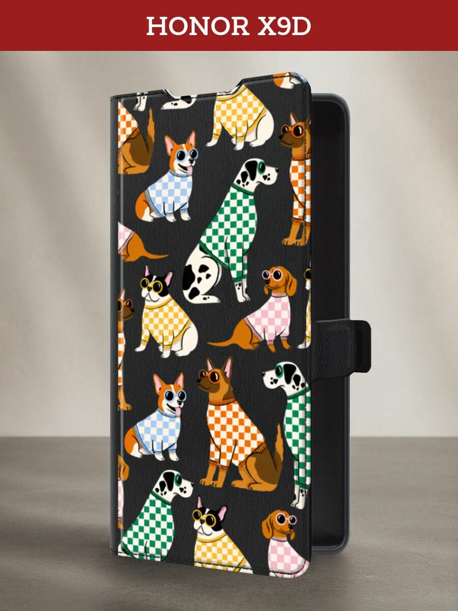 Чехол-книжка на Honor X9d / Хонор X9d с принтом Крутые песели, черный