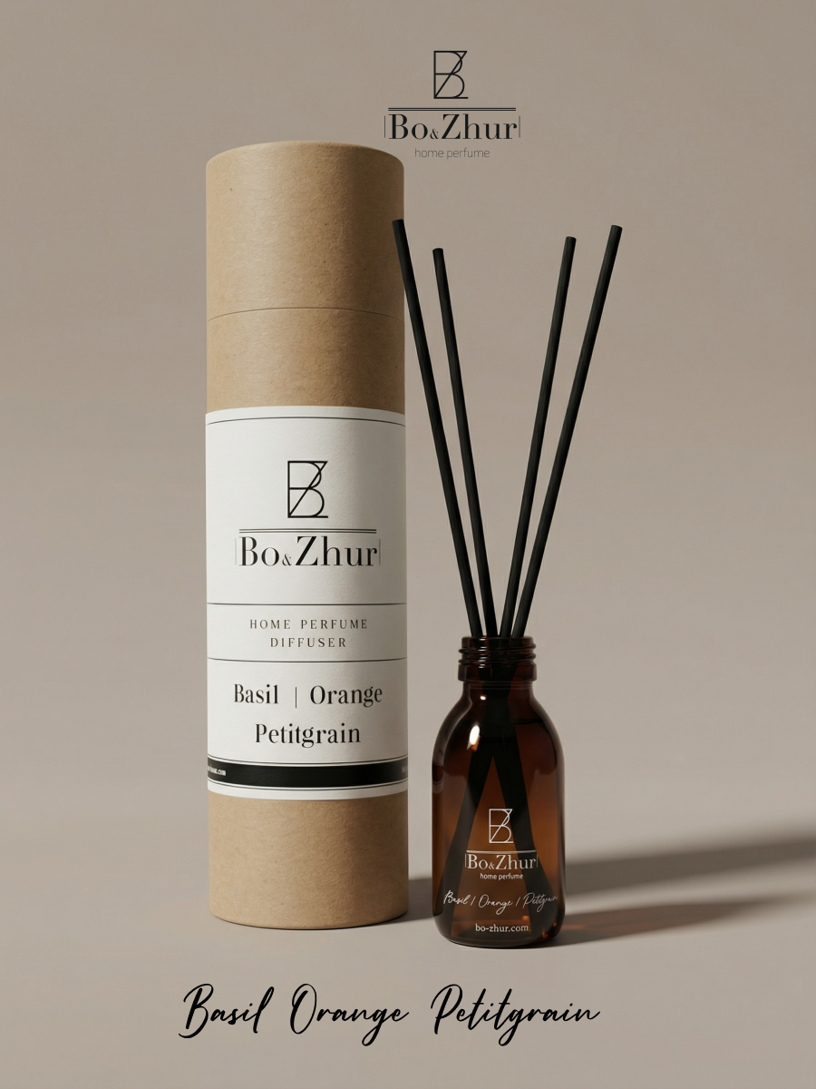 Диффузор Bo&Zhur "BASIL ORANGE", парфюмированный, для интерьера, 100 мл