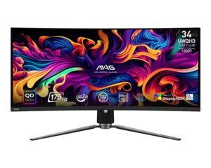 Монитор MSI Монитор 34.18" MSI MAG 341CQP QD-OLED Black (QD-OLED, 3440x1440, HDMI+HDMI+DP+Type C, USB Hub, 0.03 ms, 178°/178°, 250 cd/m, 1500000:1, 175Hz, Curved)