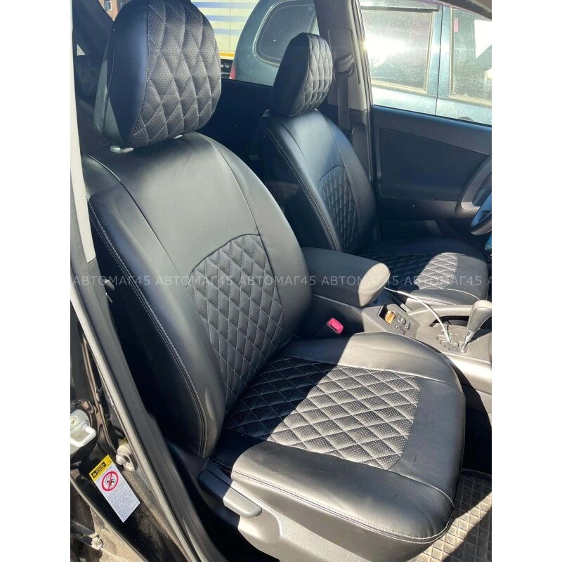 Авточехлы Toyota RAV4 Тойота Рав4 2006-2012г XA30 экокожа черная серая нить ромб