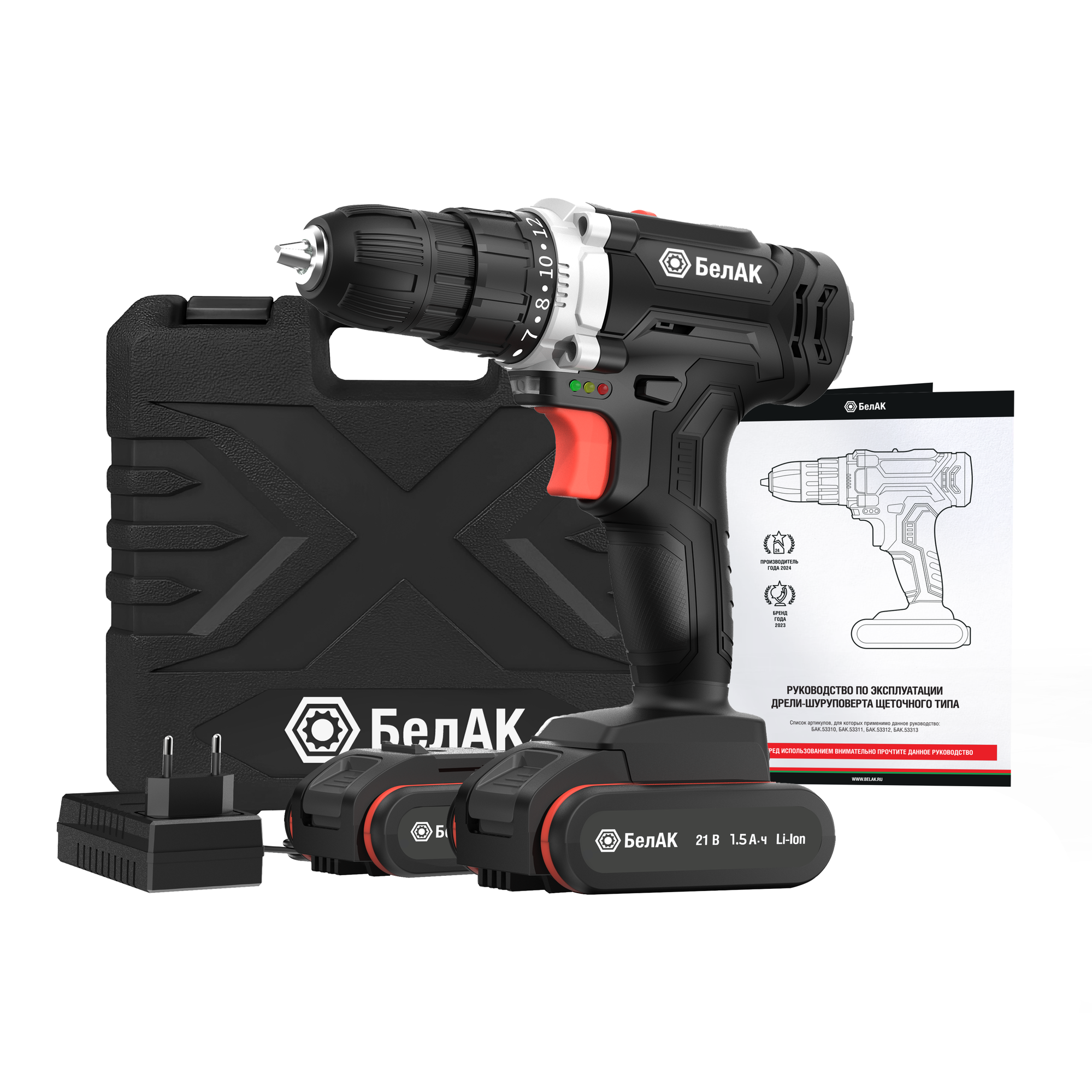 Дрель-шуруповерт аккумуляторная БелАК БАК.53311, щеточная, в кейсе, 2 АКБ