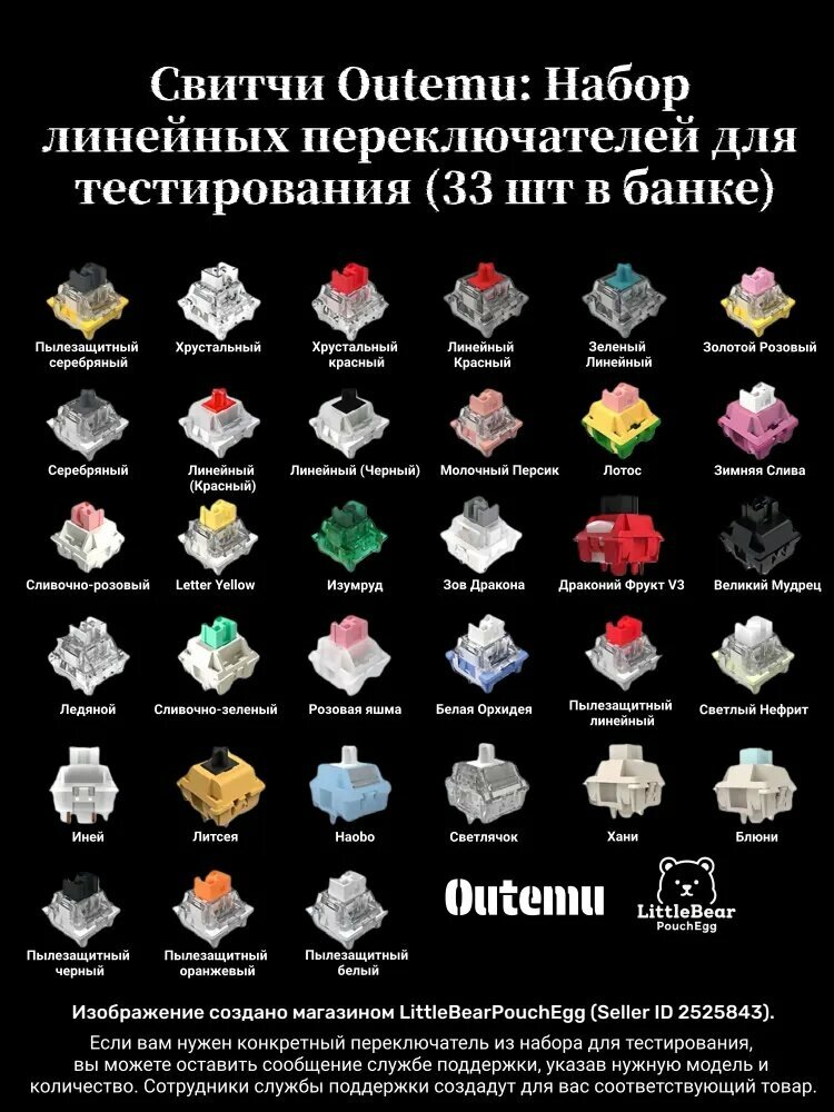 Свитчи Outemu: Набор линейных переключателей для тестирования (33 шт в банке)