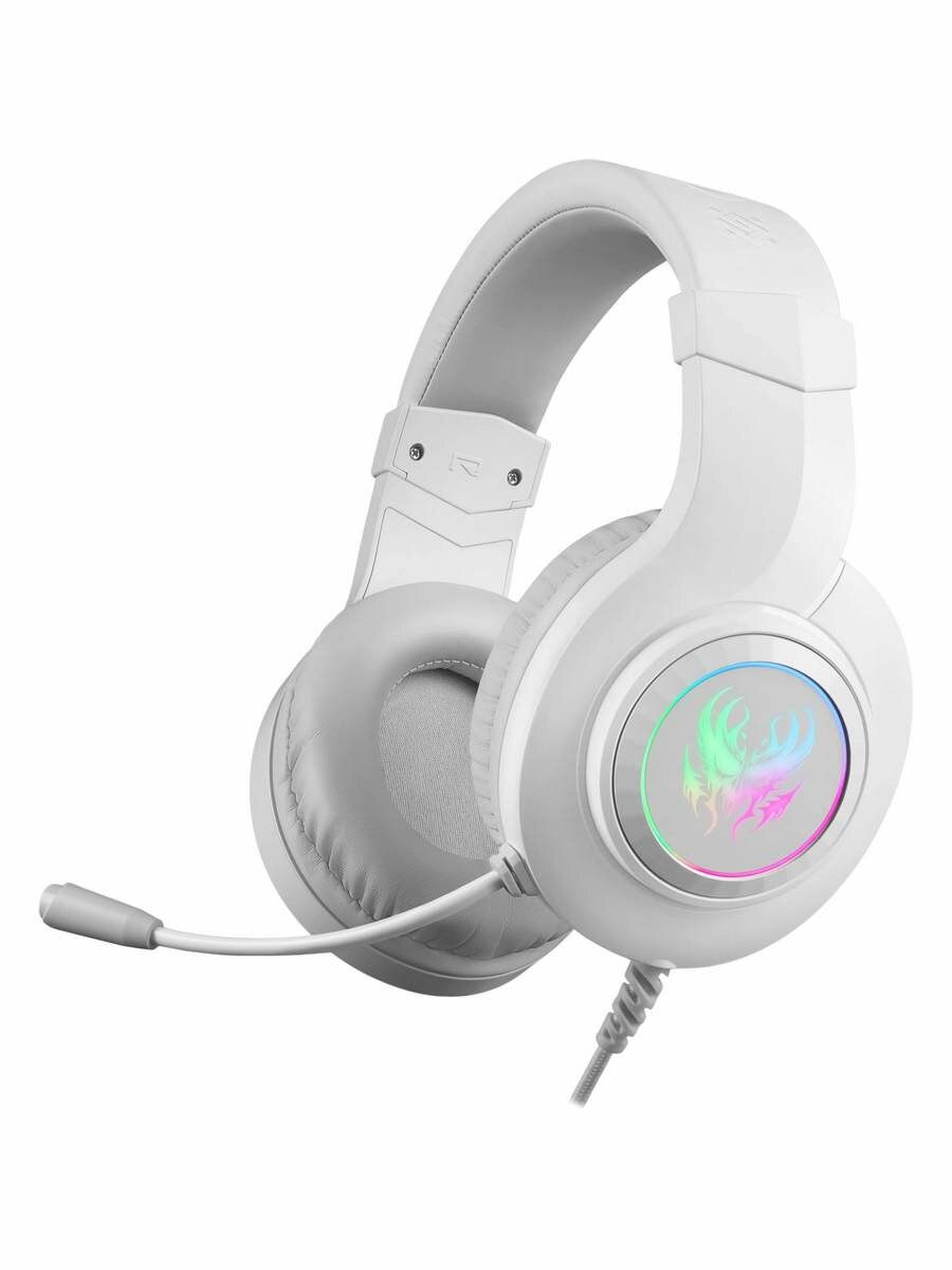 Гарнитура игровая проводная DEFENDER Ghost LED white (LED, провод 1.8м) (64605)