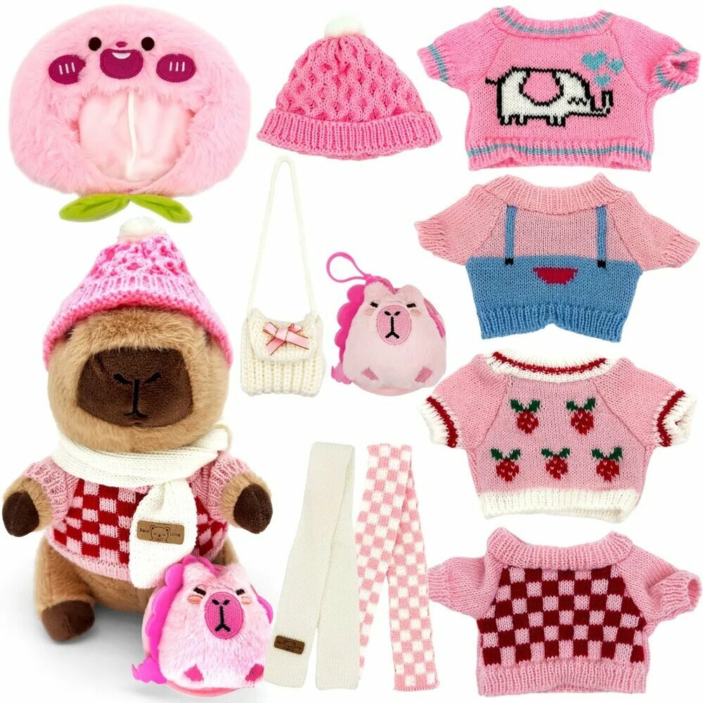 Плюшевая капибара с 10 предметами одежды и аксессуарами, игрушки капибара для девочек и мальчиков
