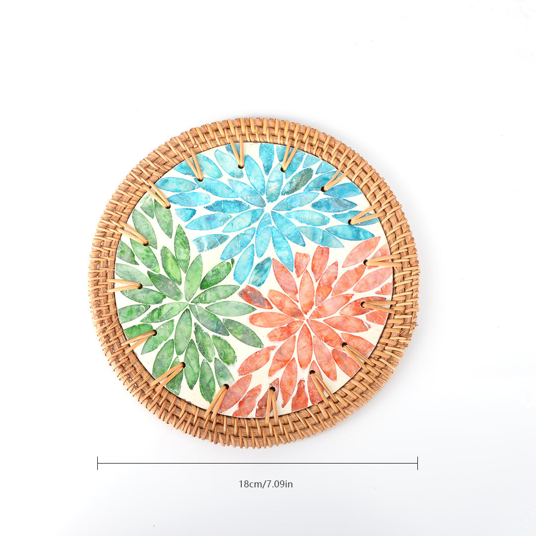 Горячая продажа в Юго-Восточной Азии, импортированные ручной работы цветные подставки из ракушек, креативная натуральная перламутровая теплоизоляционная подложка, легкая роскошная деревянная декоративная подставка для миски