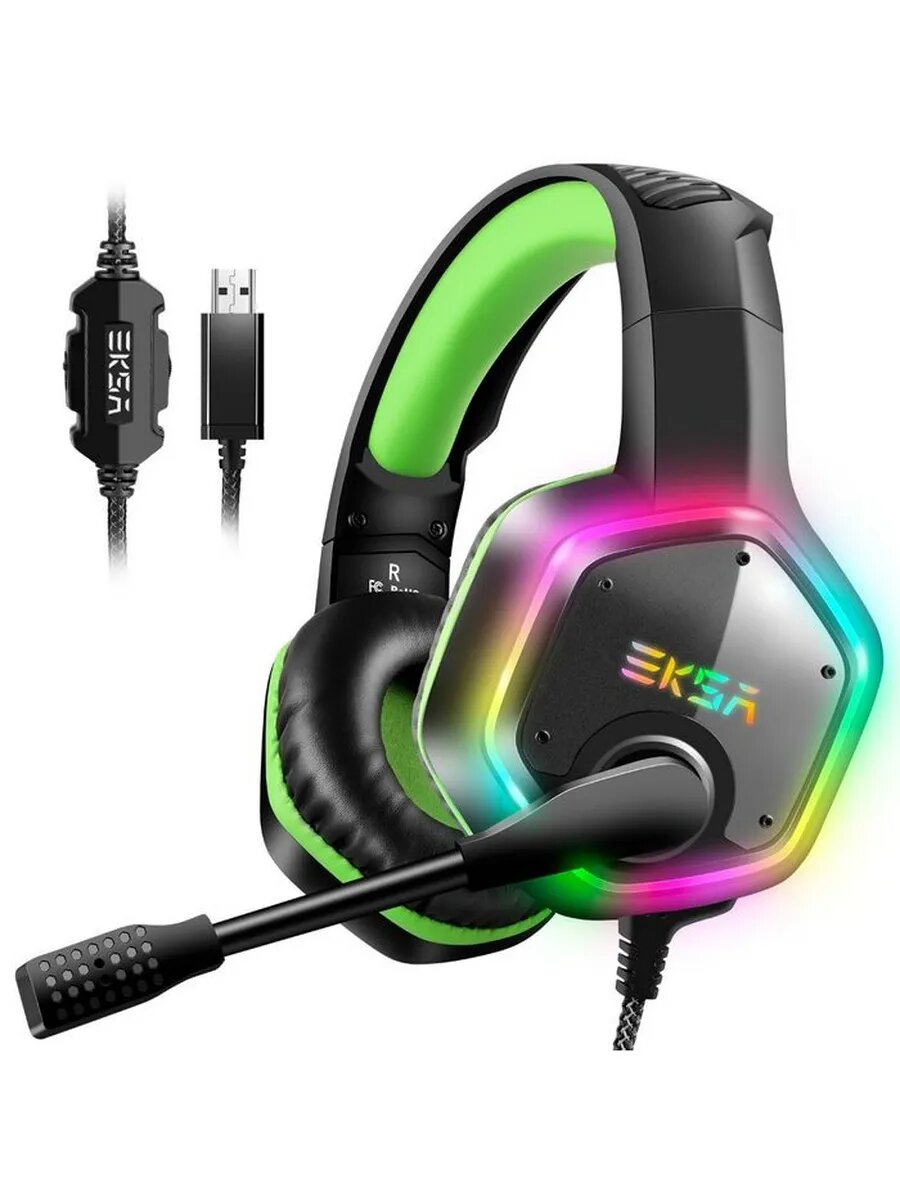 Игровые наушники EKSA E1000, зеленые, 7.1, USB