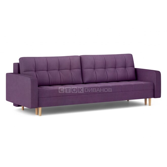 Диван Сток Диванов Бали, фиолетовый велюр, 225 см, механизм еврокнижка, на ножках