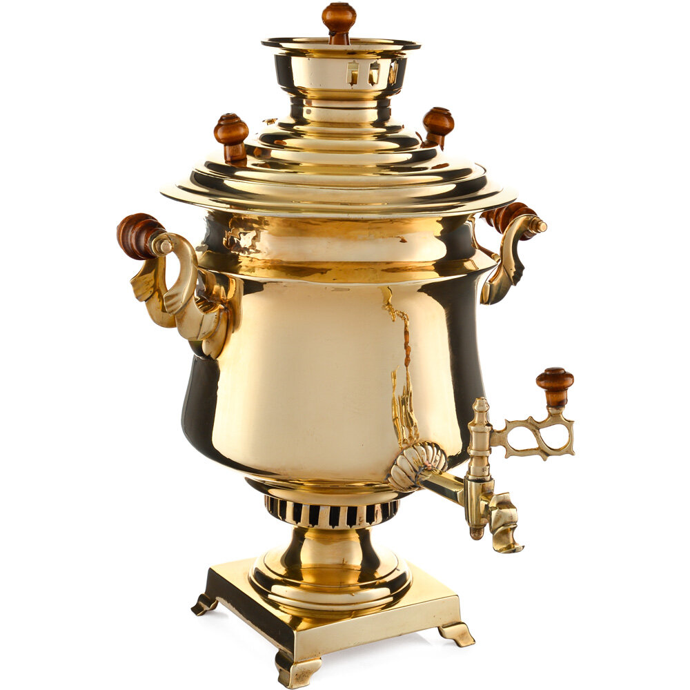 Самовар антикварный на дровах 5 литров формы «Полуваза», братьев Воронцовых, золотой