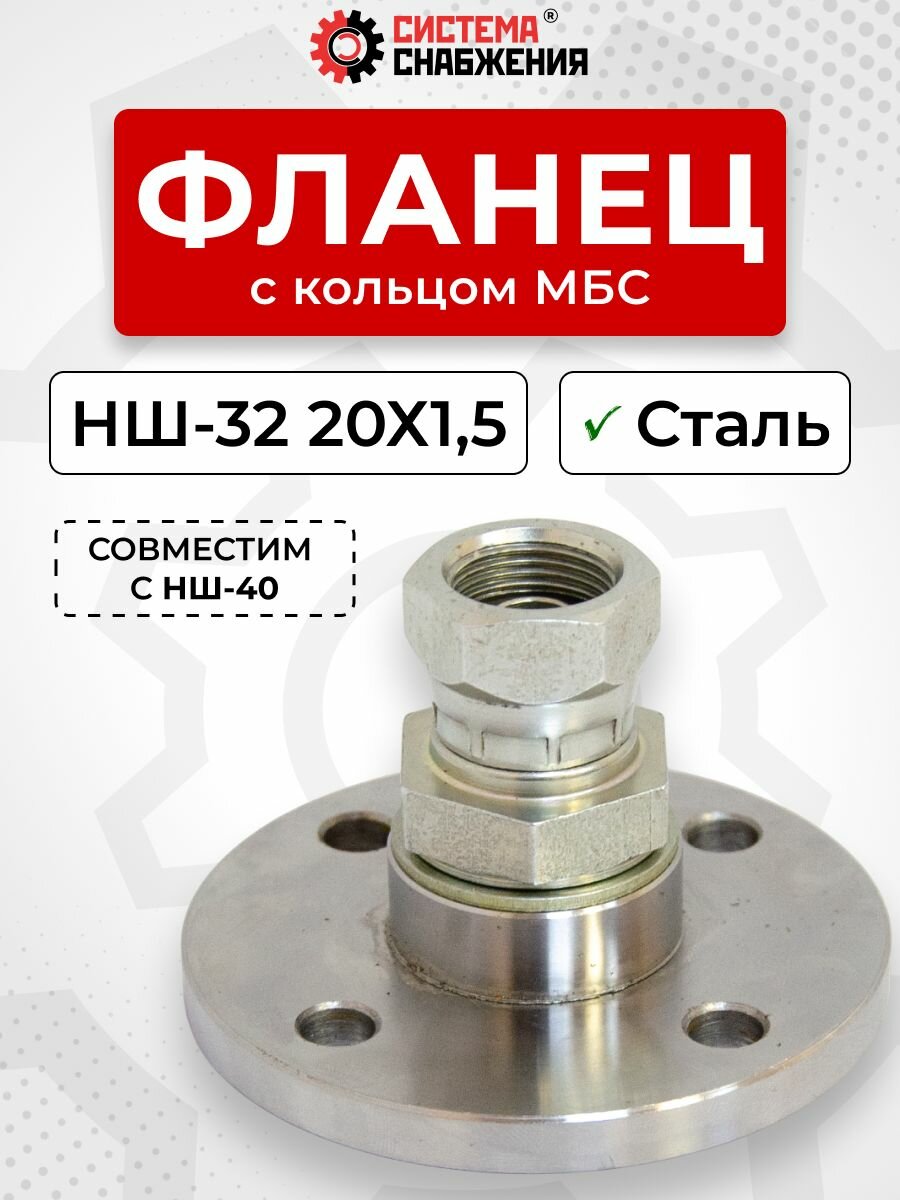Фланец НШ-32 Сталь прямой внутрен. резьба 20х1,5 с кольцом