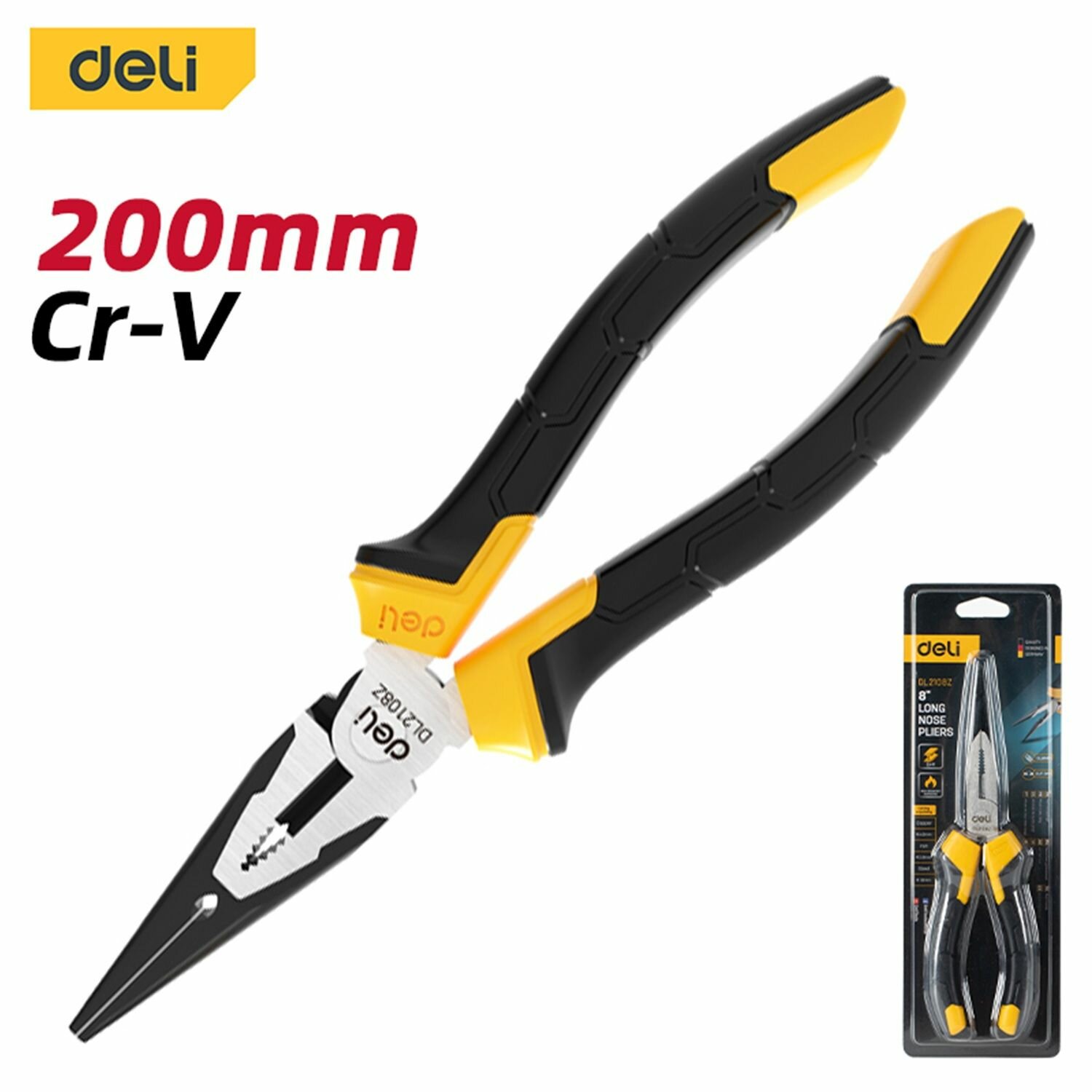 Удлиненные плоскогубцы Deli DL2108Z 200мм, сталь CrV