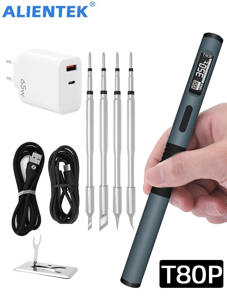 USB паяльник ALIENTEK T80P 100 Вт с 9 предметами, OLED дисплей, регулировка температуры