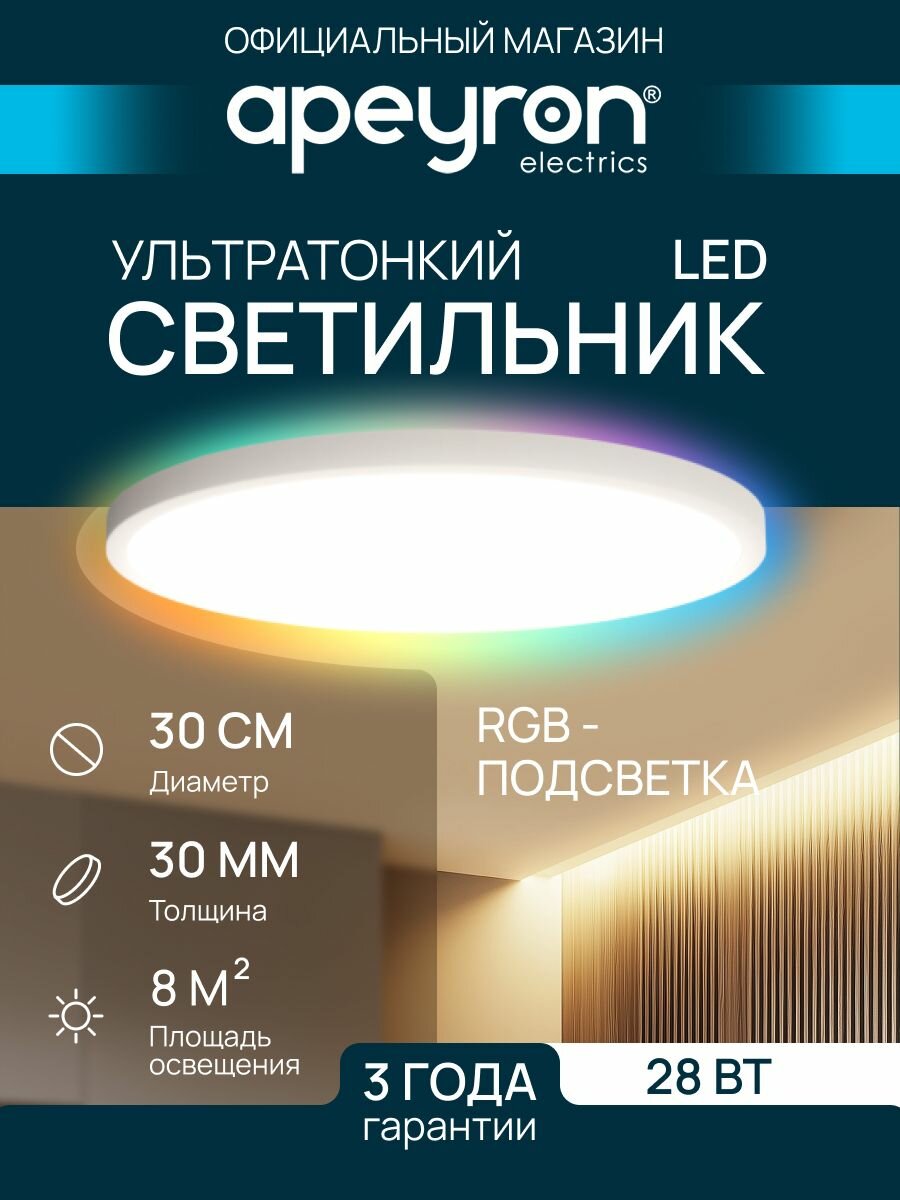 Светильник Apeyron SPIN 18-140, LED, пульт ДУ, круглый, накладной, 28W, IP40
