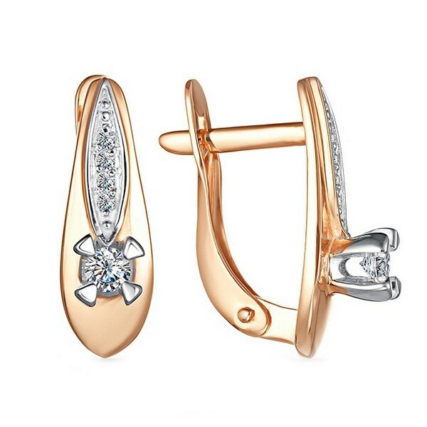 Серьги, красное золото, 585 проба, фианит
