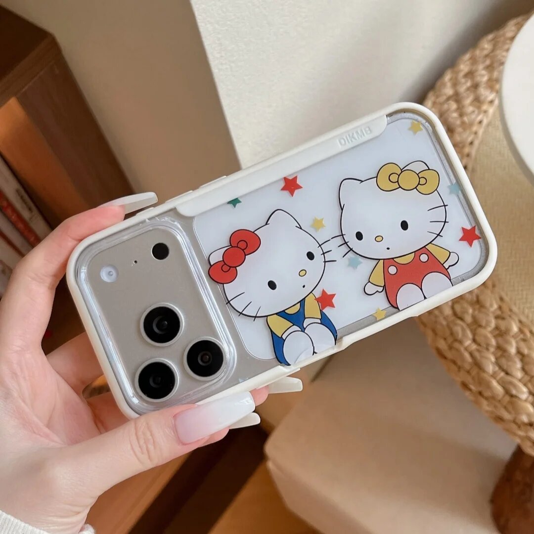 MINISO Креативный чехол-подставка Sanrio Hello Kitty 2-в-1 для телефона, совместимый с iPhone 17/16/15/14 Pro Max/13, гибридный противоударный защитный чехол, Цвет: Белый