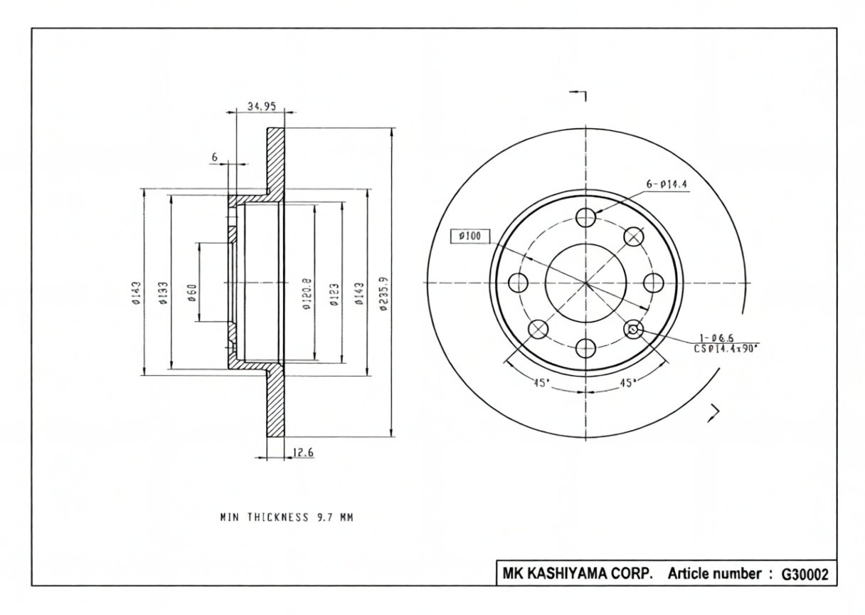 Диск тормозной передний DAEWOO NEXIA/OPEL ASTRA 91-02/CORSA 82-00/VECTRA 88-95 G30002 MK KASHIYAMA а