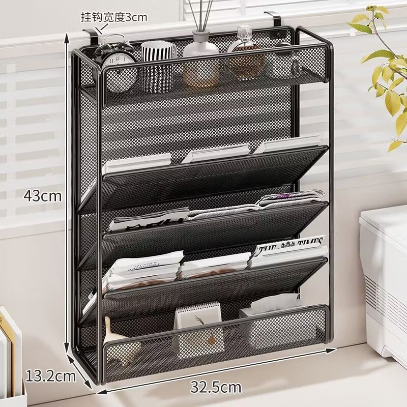 Настенный органайзер для документов из металлической сетки, многоярусный держатель папок для офиса и дома, черный