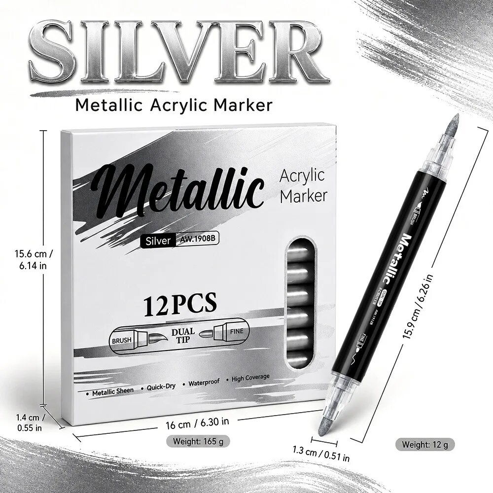 Металлические акриловые маркеры золотые серебряные для черной бумаги Silver