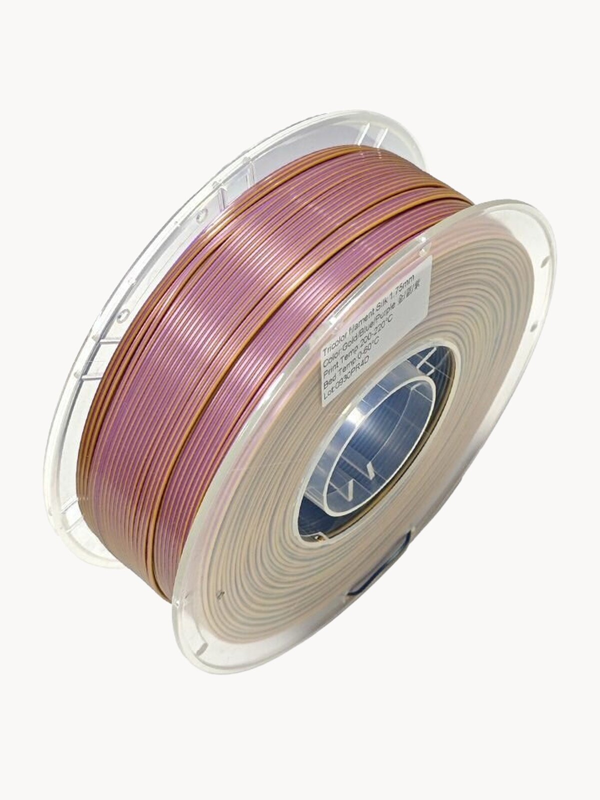 PLA Трехцветный (Silk Шелковый) пластик PinRui золотой-фиолетовый-синий 1.75 мм 1 кг