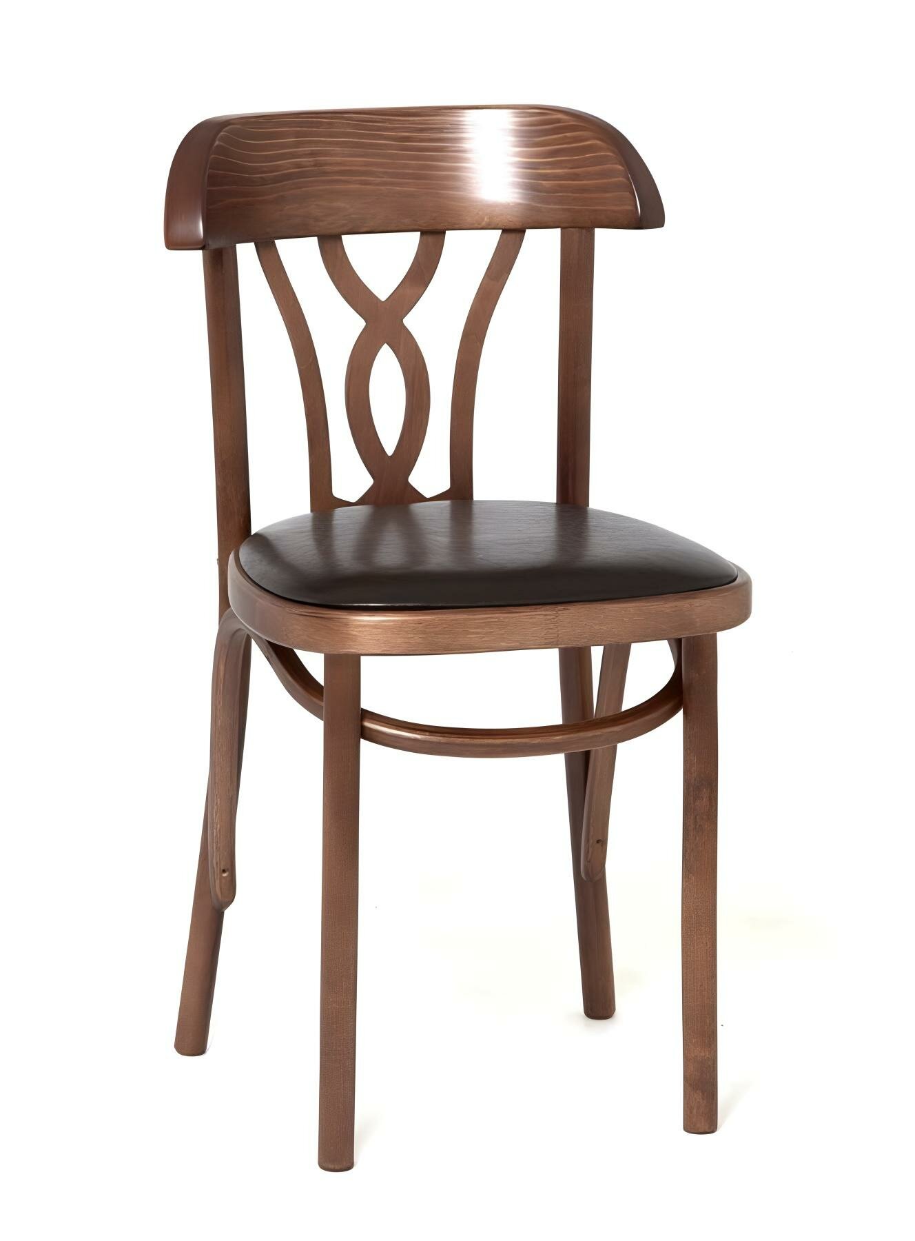 Стул деревянный венский Астра Восьмерка темный тон с мягким сиденьем из экокожи