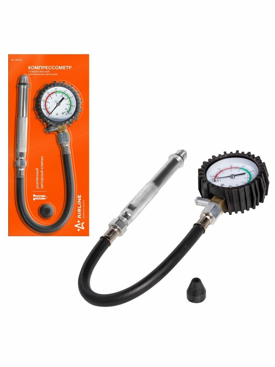 Компрессометр "Универсальный Бензиновый", манометр в резиновом чехле, блистер AIRLINE ATCM06