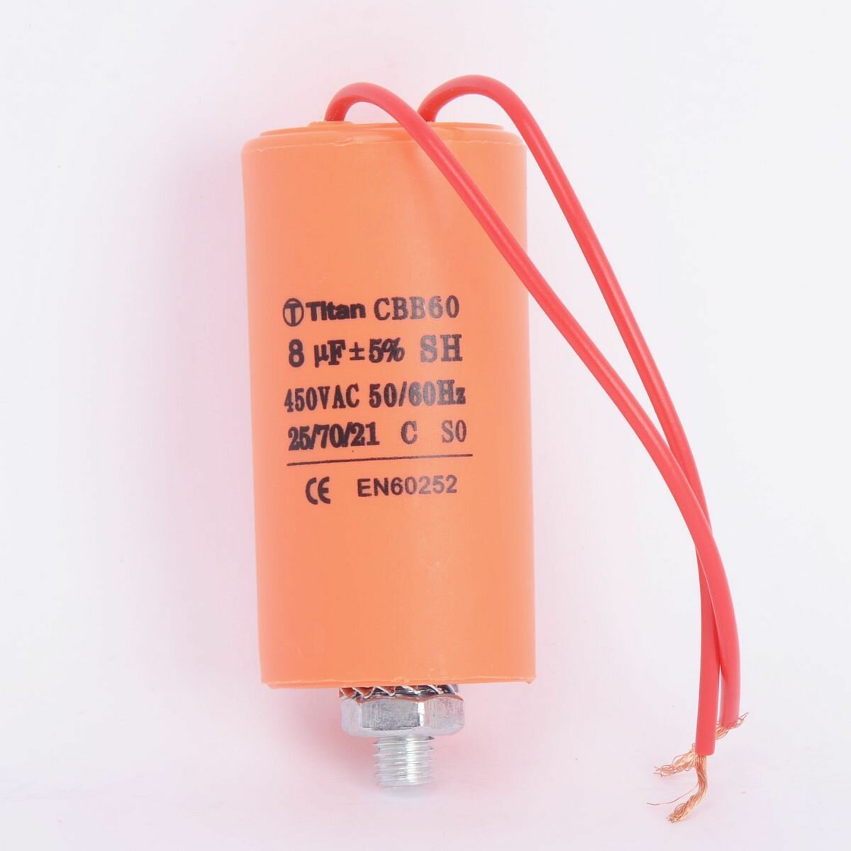 Конденсатор 8 мкф 450VAC CBB60G гибкие выводы+болт (019372)