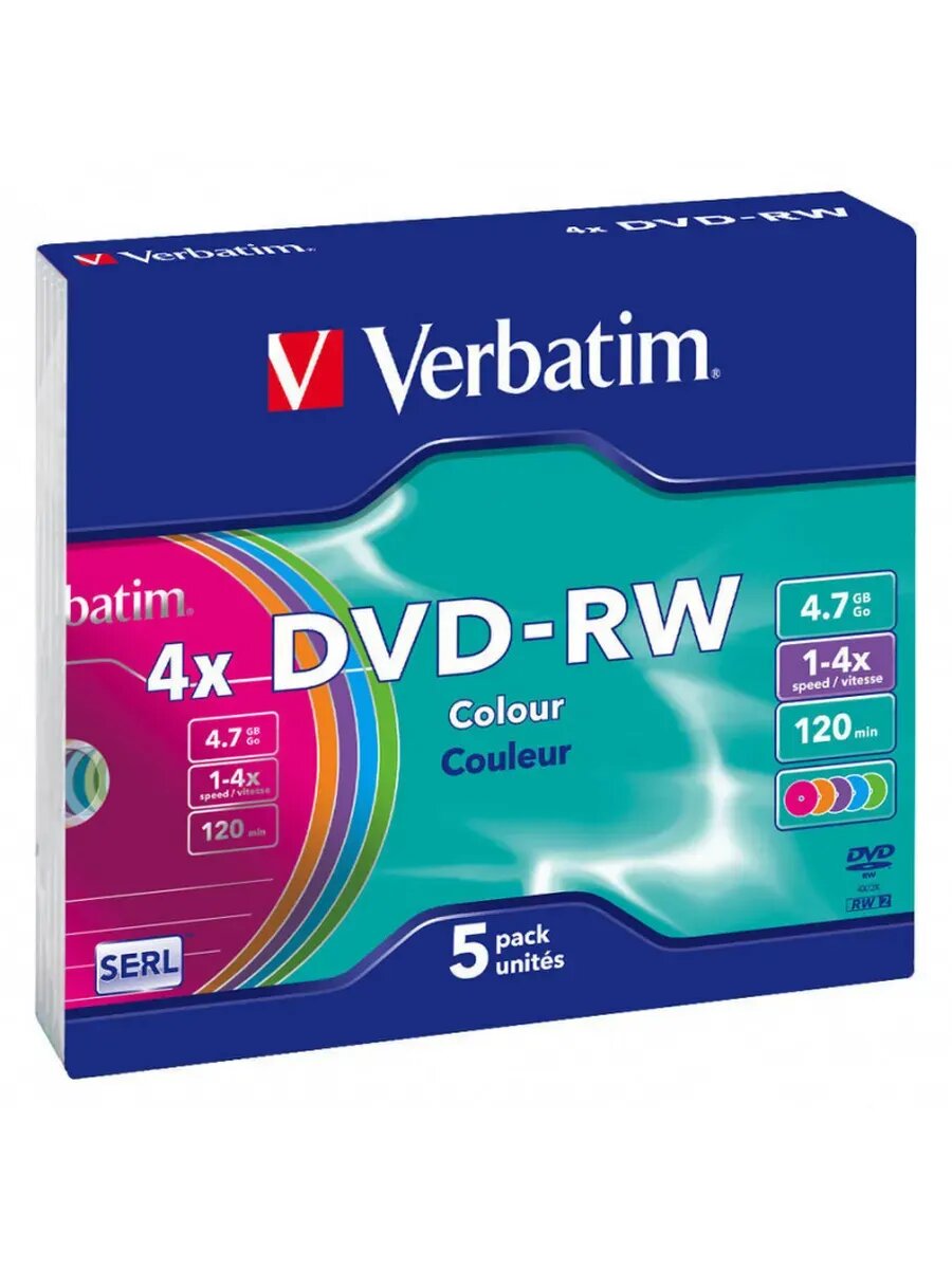 Диск DVD-RW 4.7Gb 4x Slim case (5шт) Color (43563)