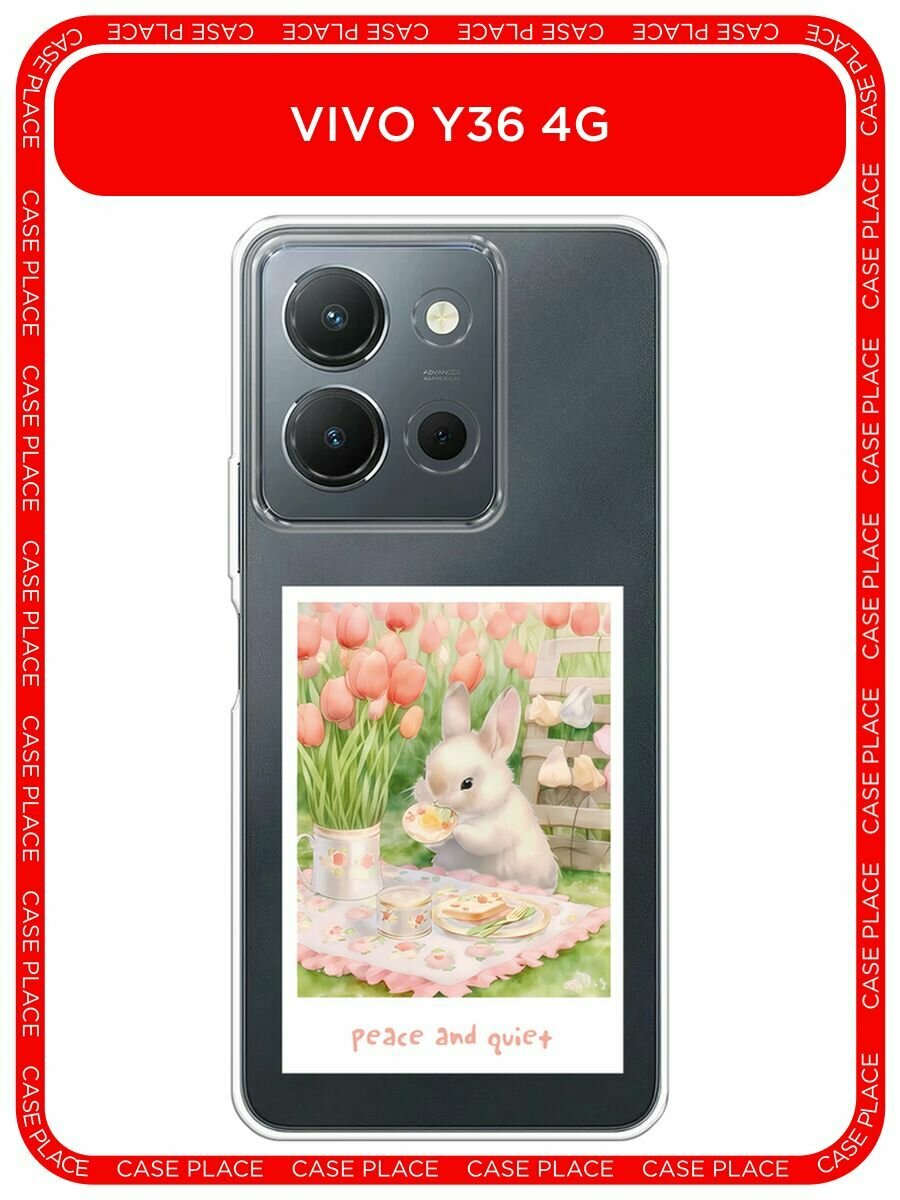 Чехол на Vivo Y36 4G / Виво Y36 4G с принтом "Кролик на пикнике", прозрачный