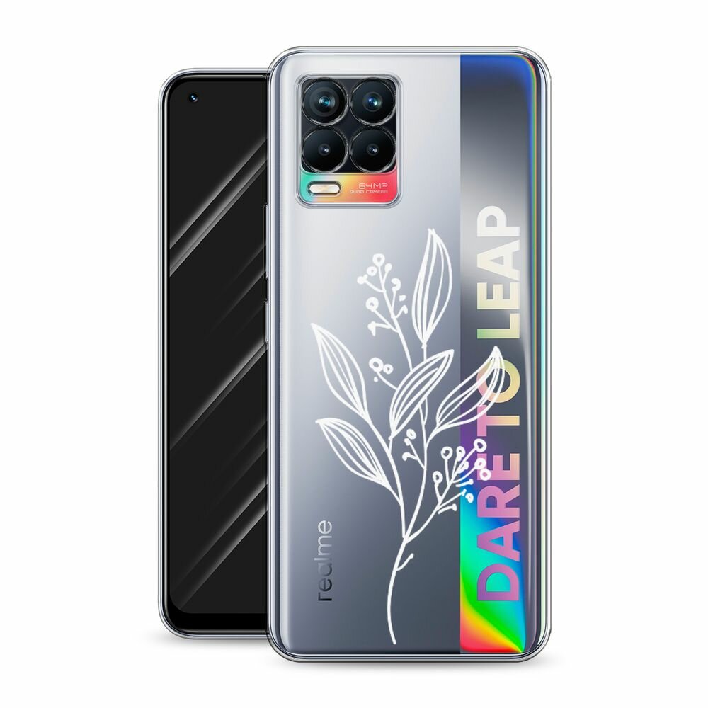 Чехол на Realme 8/8 Pro / Реалми 8/8 Про с принтом "Ветка с листочками и цветами", прозрачный — фото 1