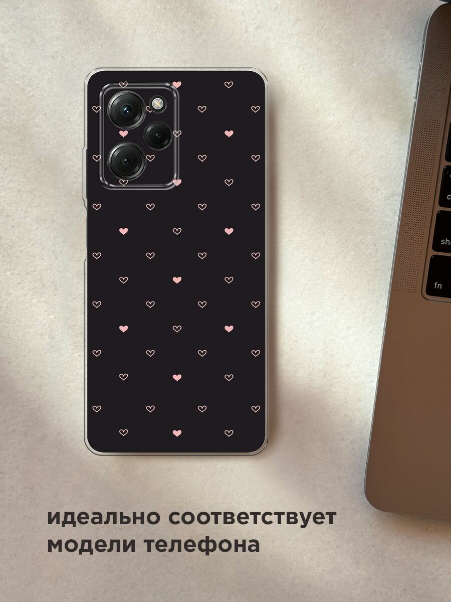 Чехол на Xiaomi Poco X5 Pro 5G / Сяоми Поко X5 Про 5G с принтом "Черный фон и сердечки" — фото 1