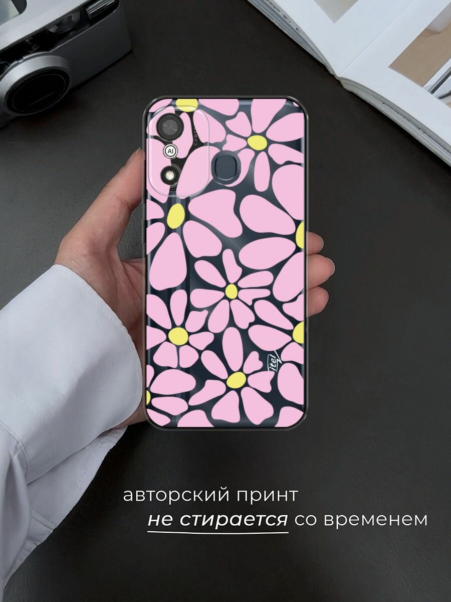 Чехол на Itel A27 / Ител А27 с принтом "Розовые лепестки 2", прозрачный — фото 1