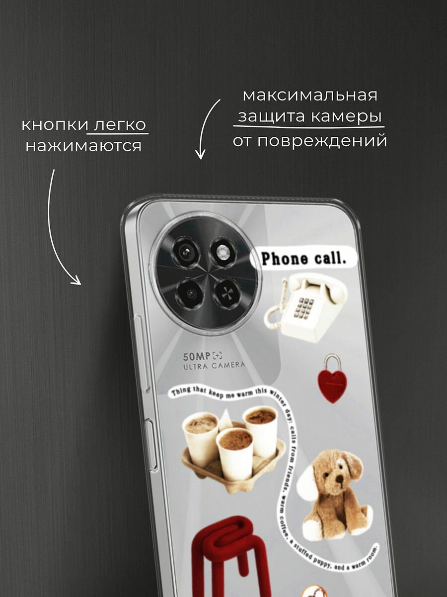 Чехол на Itel S23 / Ител S23 с принтом "Phone call", прозрачный — фото 1